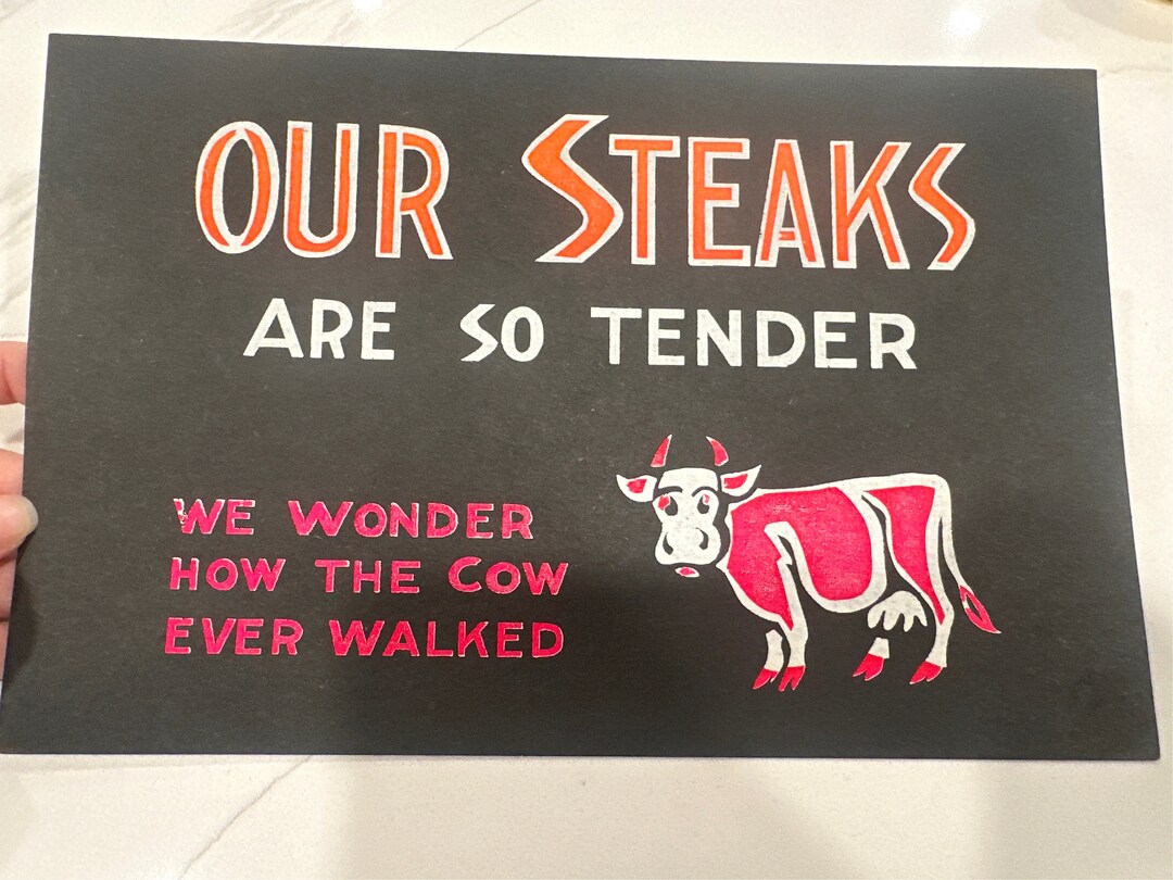 1950's Our Steaks Are so Tender Cardboard Sign Vintage - Etsy