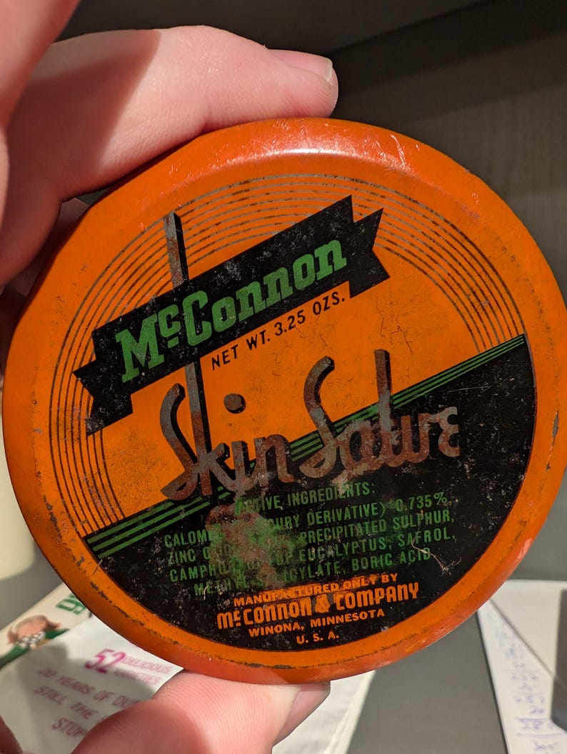 Original Vintage 1930s Mcconnon Skin Salve Tin Vintage Medicine Cabinet ...