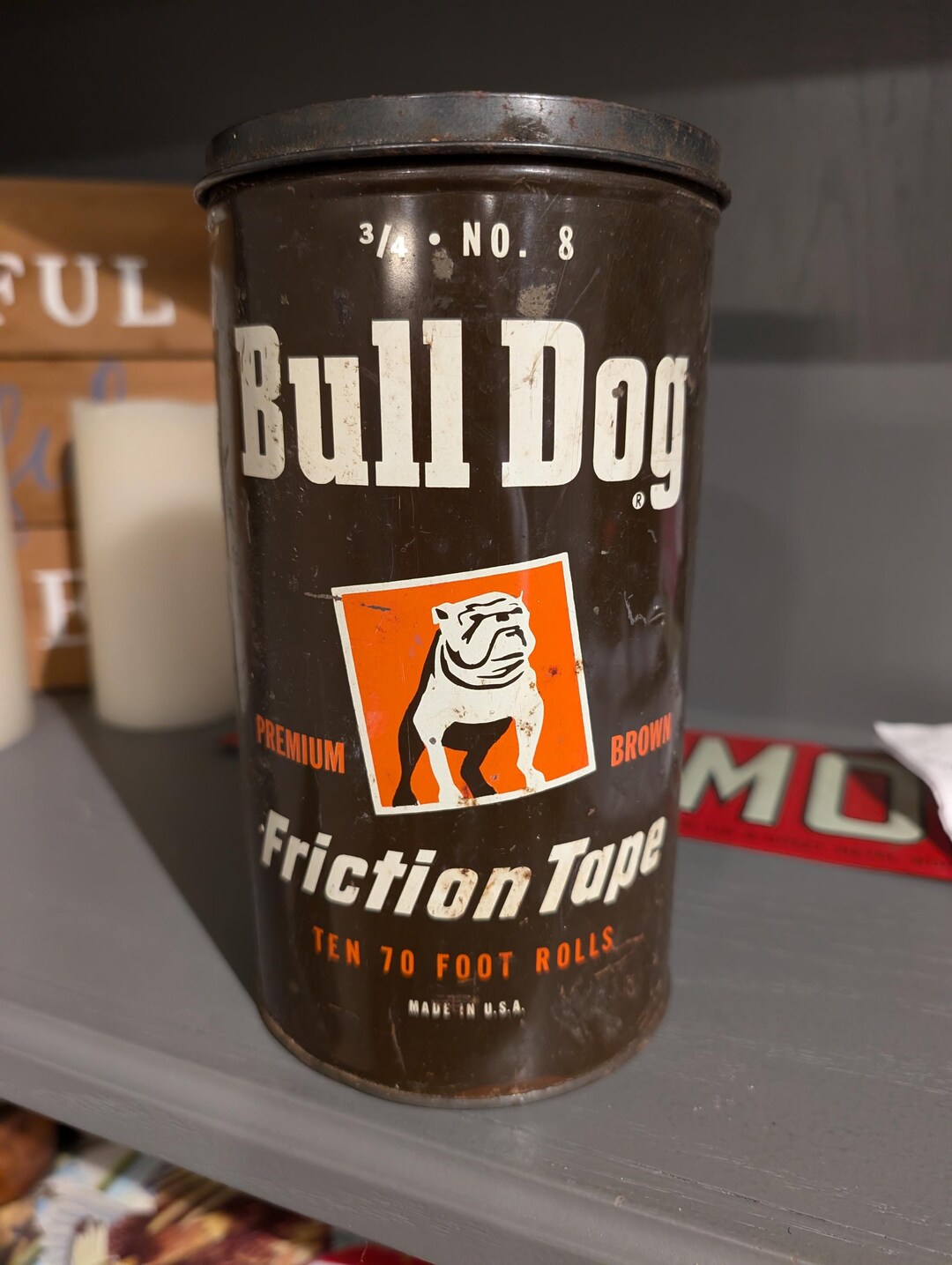 Vintage 1950's Bull Dog Friction Tape Large Metal Can - Old Garage ...