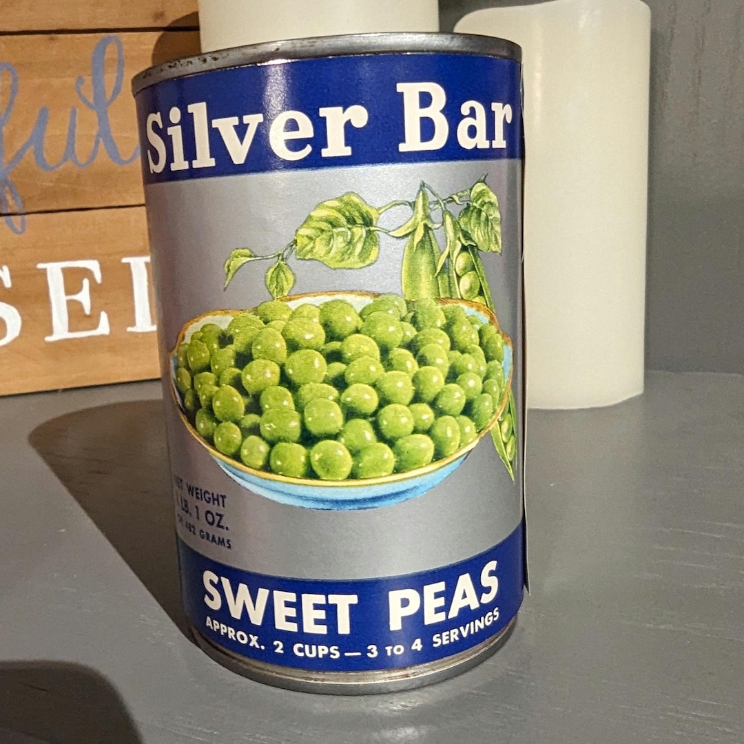 1960's Silver Bar Sweet Peas Can Label on Can Original Vintage -CHOICE ...