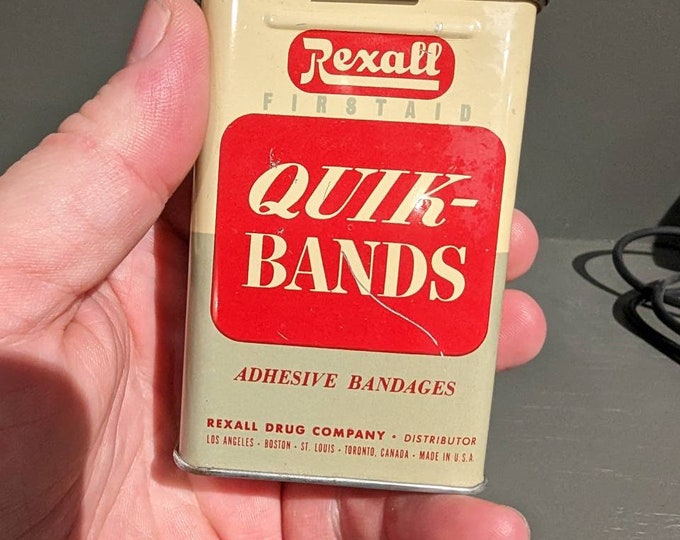 Original Vintage 1950's Rexall Drugs First Aid Quik-bands Bandaids Tin ...