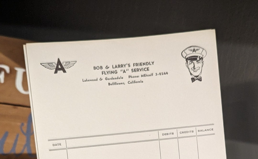 Sheet of 1940s Flying A Oil Company Receipts Letterhead - Vintage Gas ...