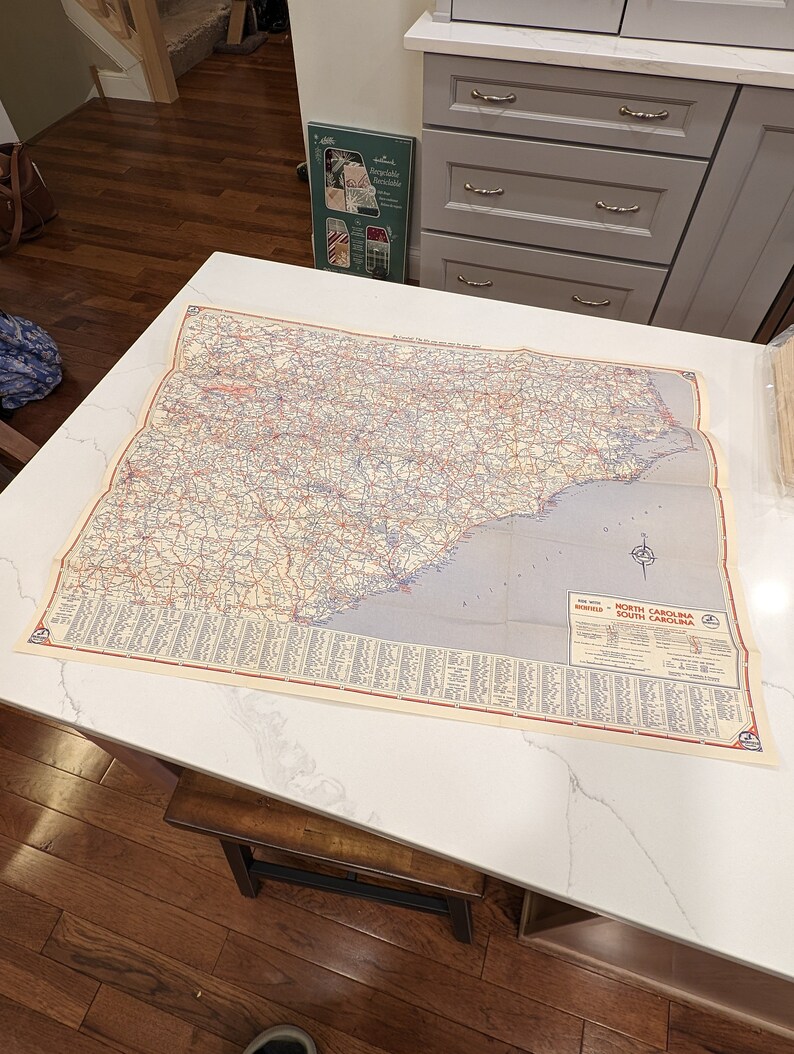 1940's Richfield Oil Company Road Map of North Carolina/south Carolina ...