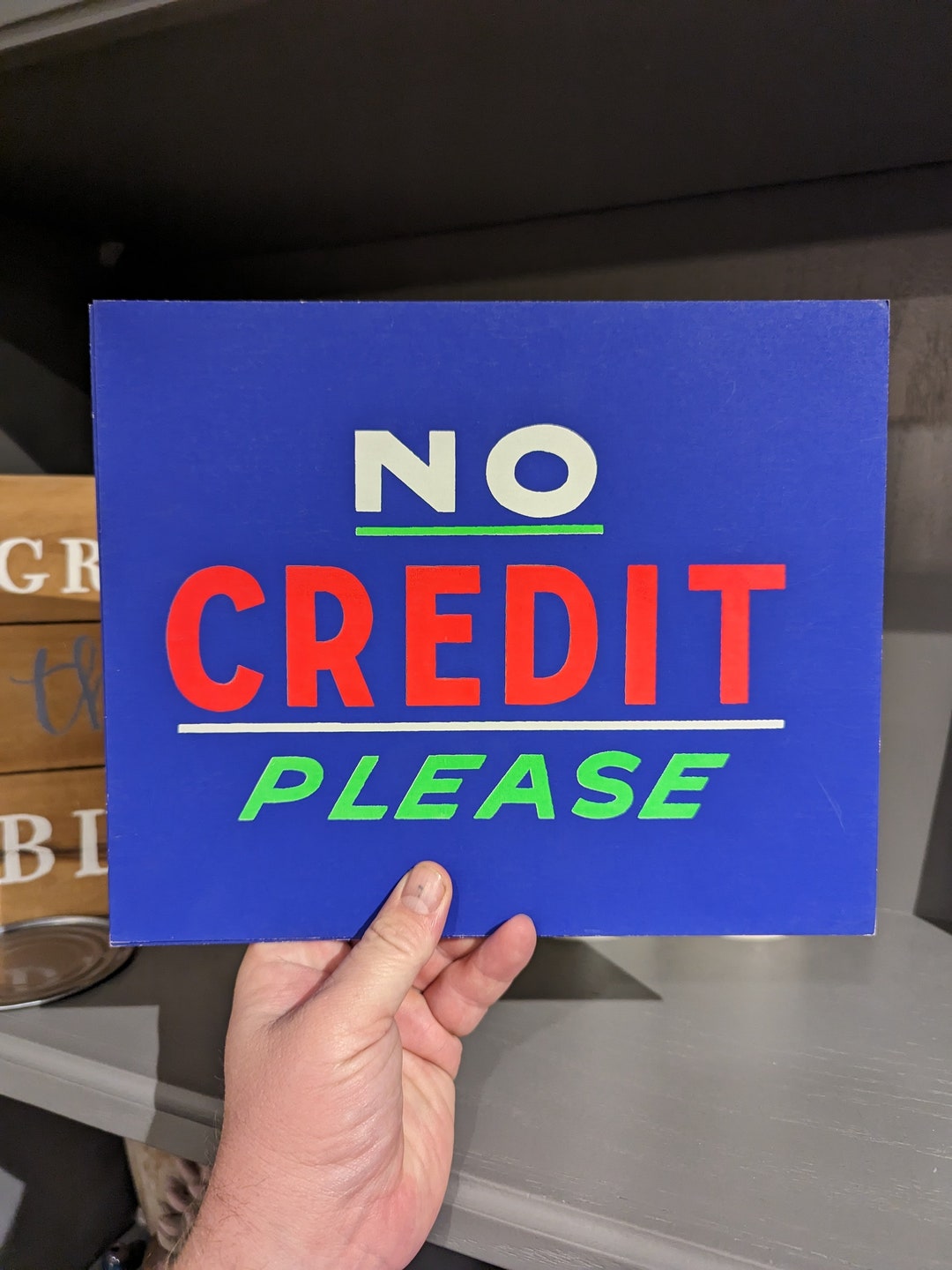 Original 1950's No Credit Please Store Cardboard Sign Vintage Diner ...