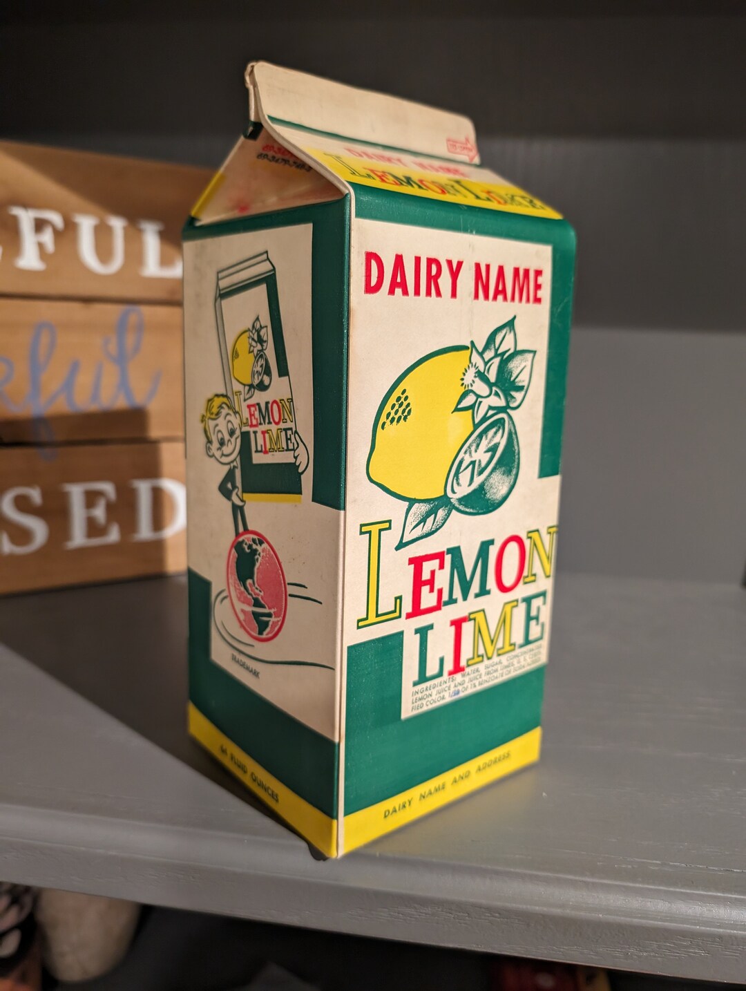 NOS 1960's Lemon Lime Drink Dairy Milk Waxed Milk Carton or Container ...