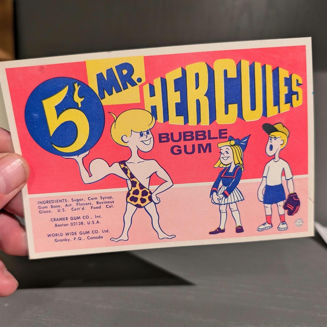 1960s Mr Hercules Gumball Machine Price Sign - Cardboard Store Sign ...