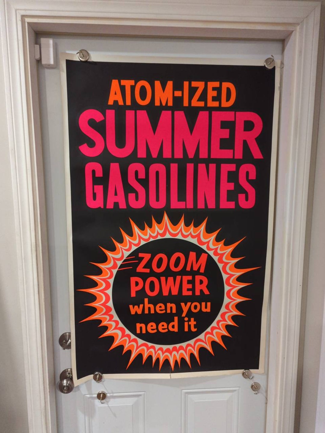 Large Original 1950's 60's Zoom Power Atom-ized Summer Gasoline Poster ...