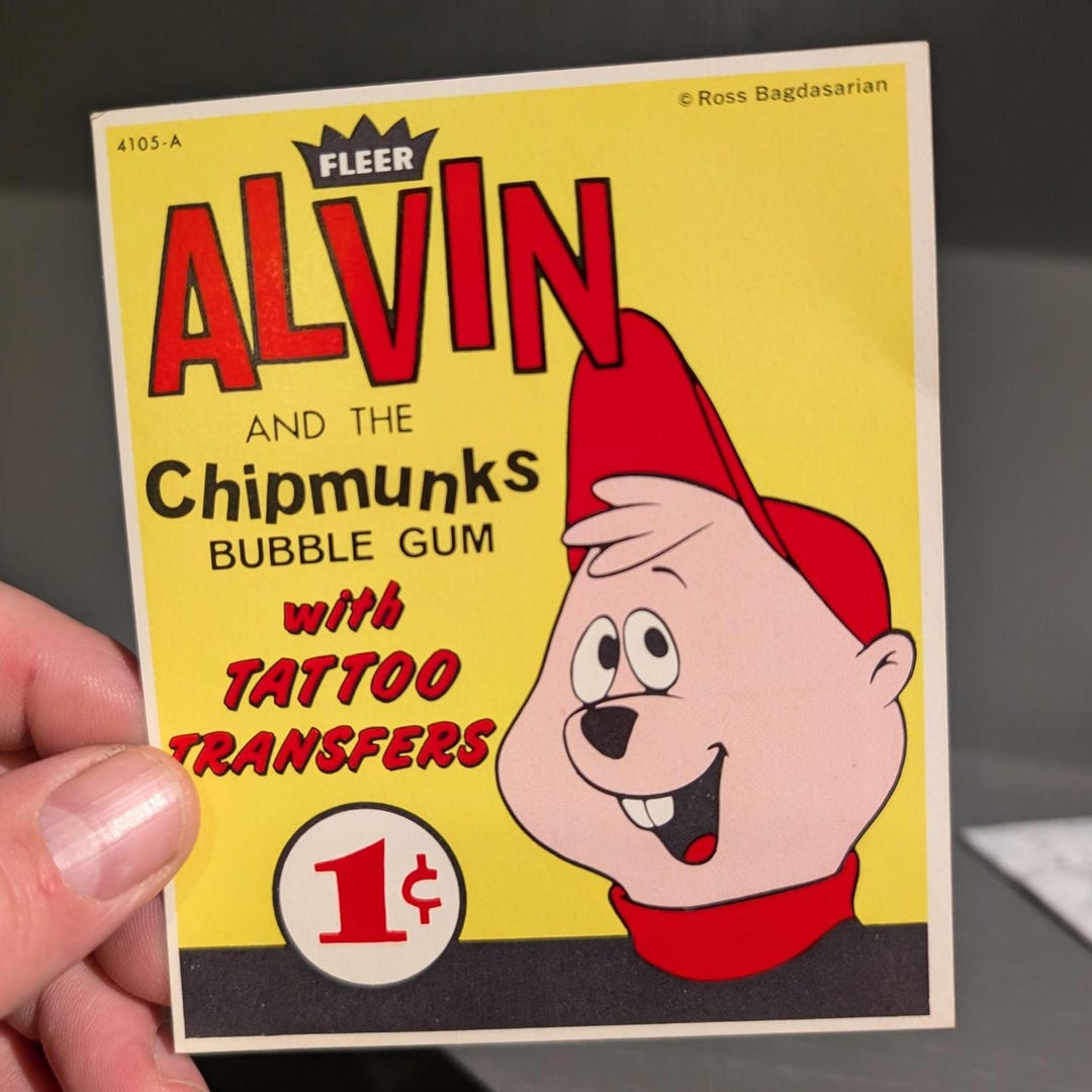 NOS 1960s Fleer Alvin and the Chipmunks Gumball Machine Price Sign ...