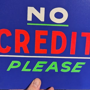 Original 1950's No Credit Please Store Cardboard Sign Vintage Diner ...