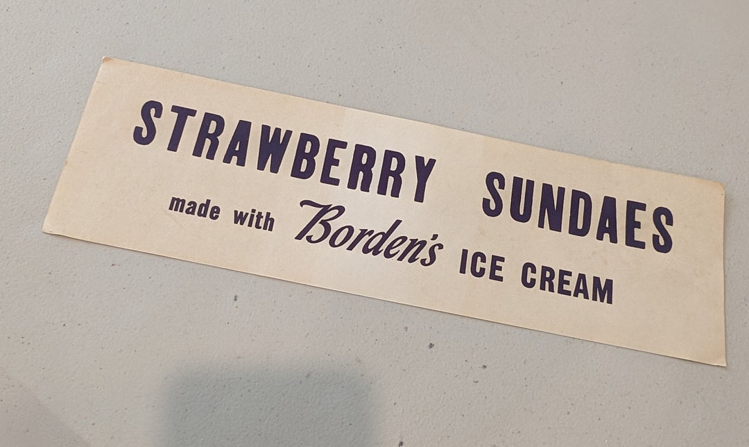 1950's Borden's Strawberry Sundae Dairy Ice Cream Paper Soda Fountain ...