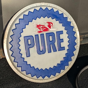 1970s Pure Gas Station Sign Embossed Plastic 37 Original Vintage ...