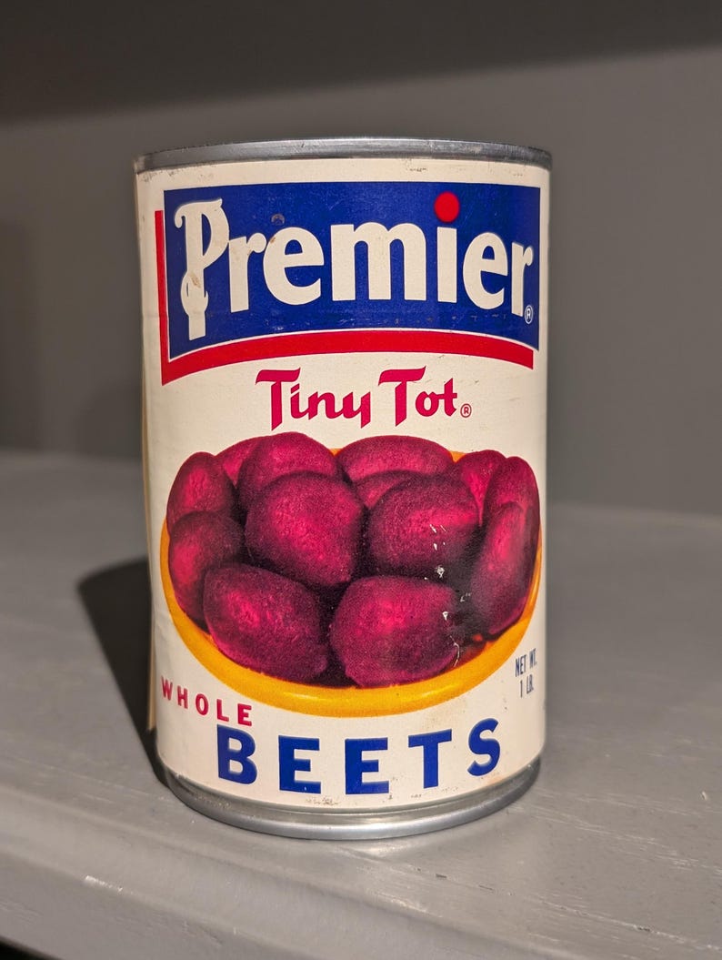 1960s Premier Tiny Tot Beets Can Label on Can - Leggett, Cincinnati ...