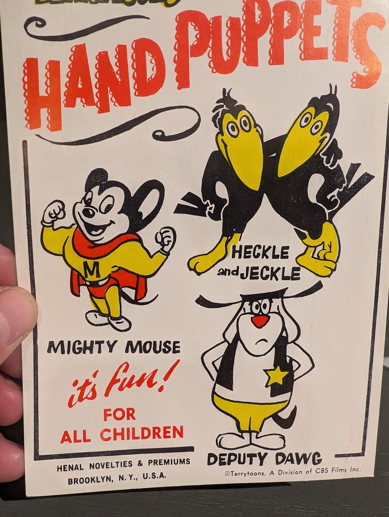 NOS 1960s Terry Toons Hand Puppets Novelty Gumball Machine Price Sign ...