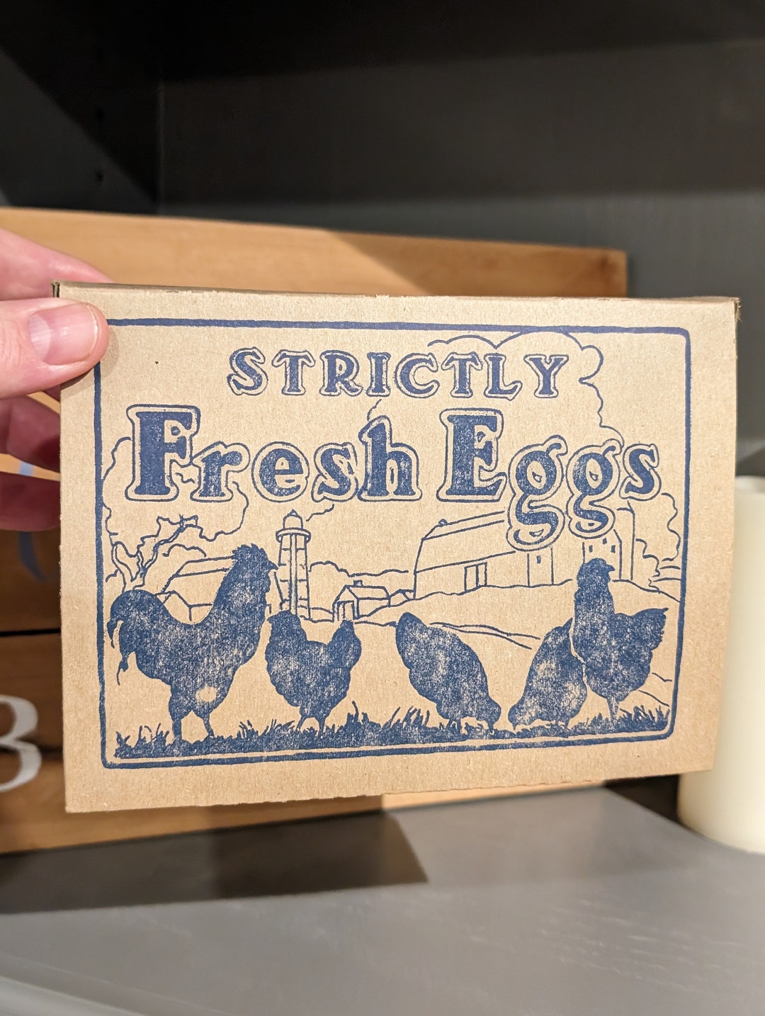 1930's Blue Chickens Generic Chicken Eggs Carton Kitchen Display - Old ...