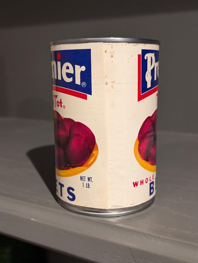 1960s Premier Tiny Tot Beets Can Label on Can - Leggett, Cincinnati ...