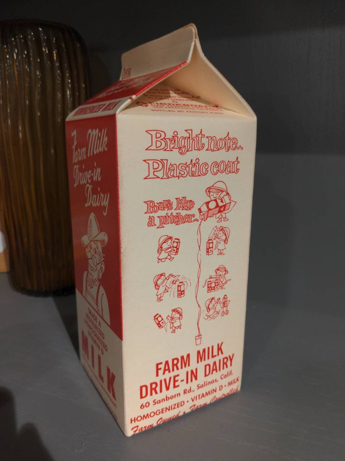NOS 1960's Farm Milk Drive-in Dairy Milk Waxed Milk Carton | Etsy