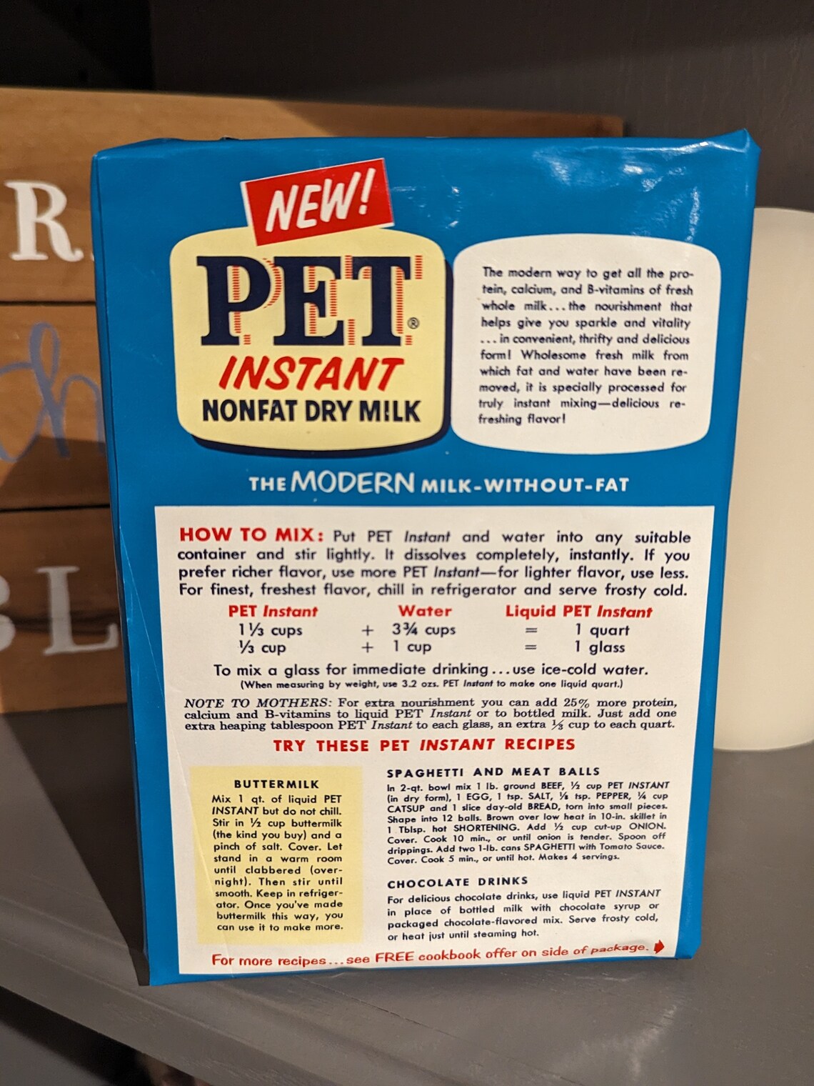 1960's Pet Instant Nonfat Dry Milk Box - Original Label - Pet Milk, St ...