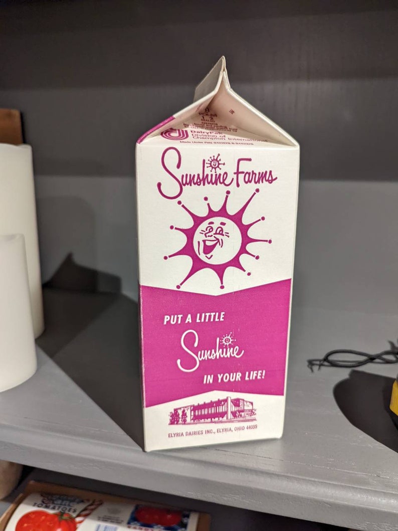 NOS 1980's Sunshine Farms Dairy Milk Waxed Milk Carton or Container ...