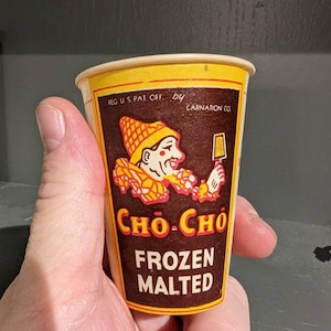 NOS 1930s Cho Cho Chocolate Frozen Malted Cup - Carnation Co. 4oz Waxed ...