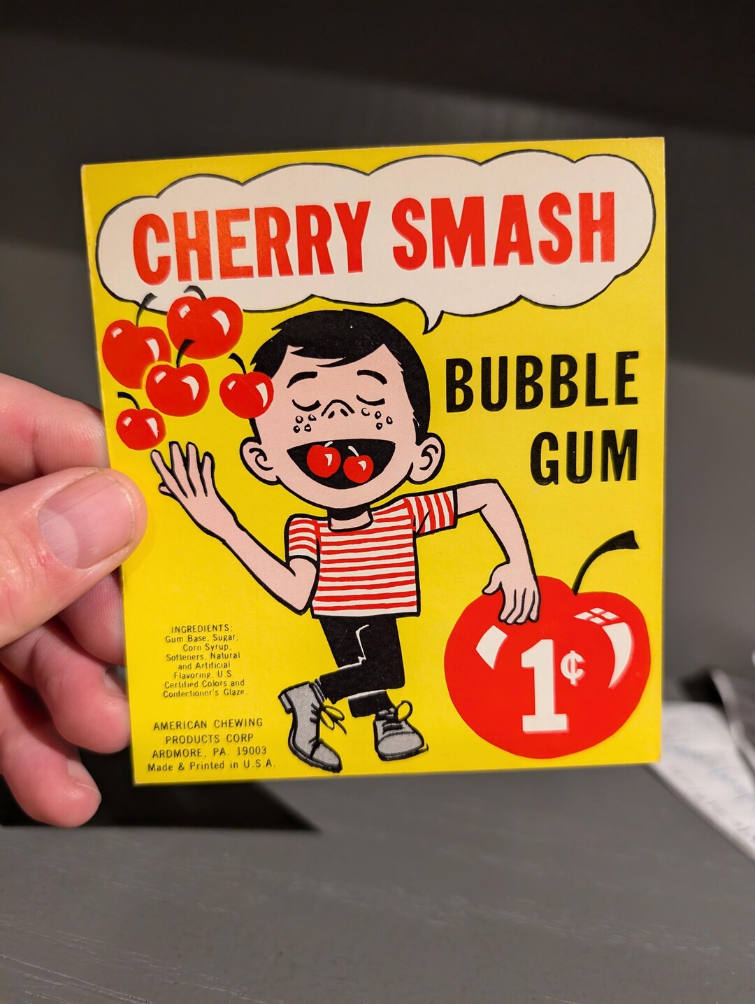 NOS 1960s Cherry Smash Gumball Machine Price Sign - Cardboard ...
