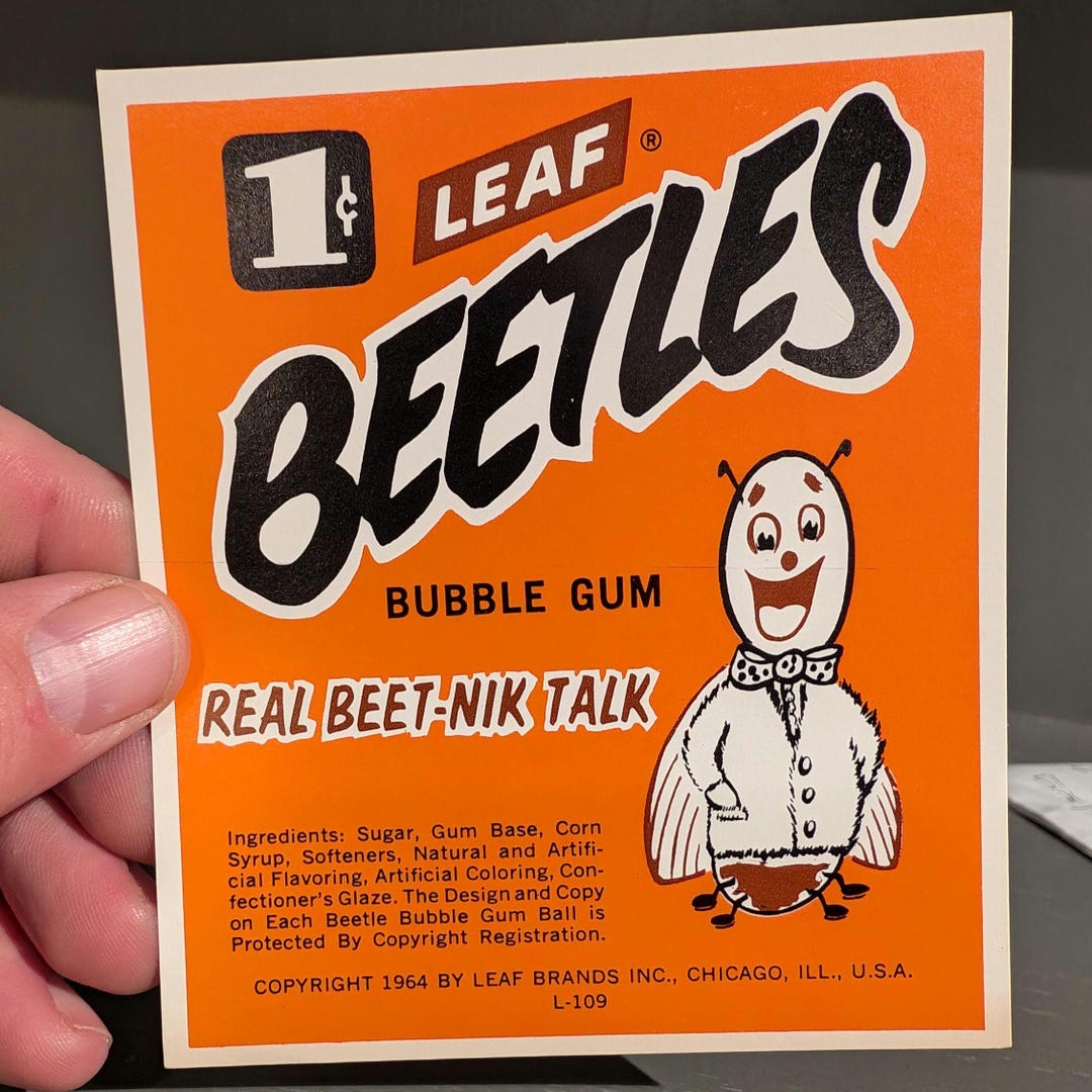 NOS 1960s Leaf Beetles Gumball Machine Price Sign - Cardboard Retail or ...