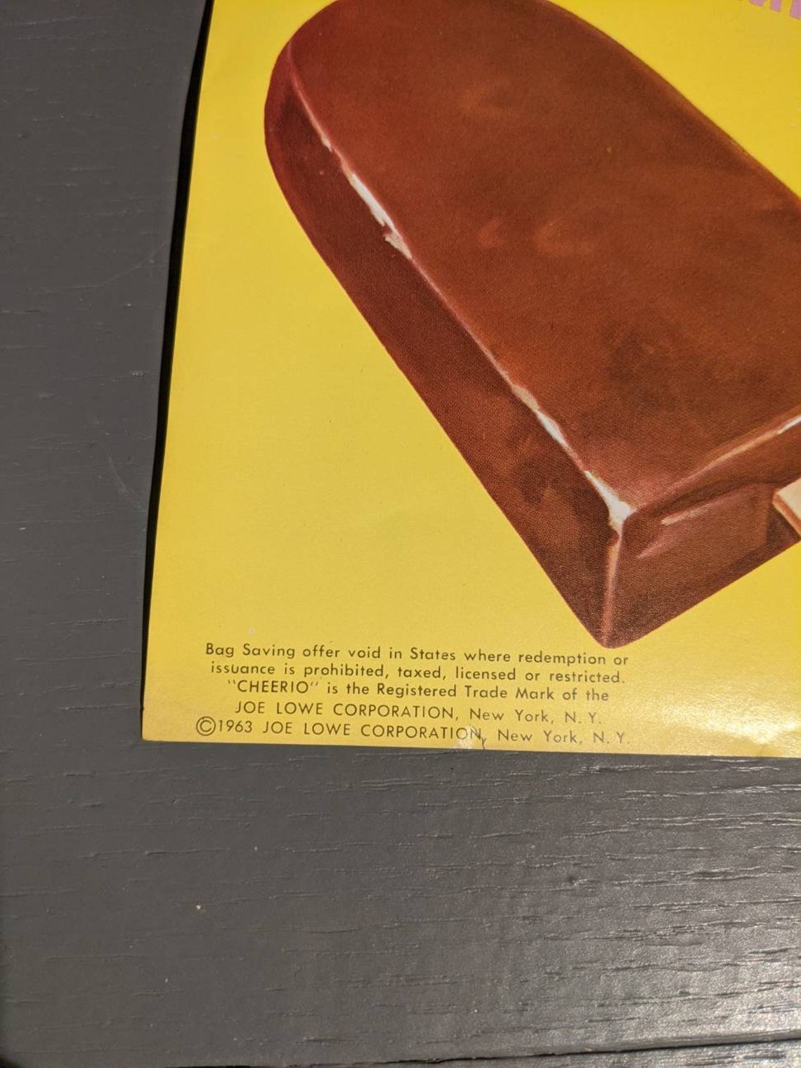 1963 Cheerio Ice Cream Bar Sign Poster Original Vintage | Etsy