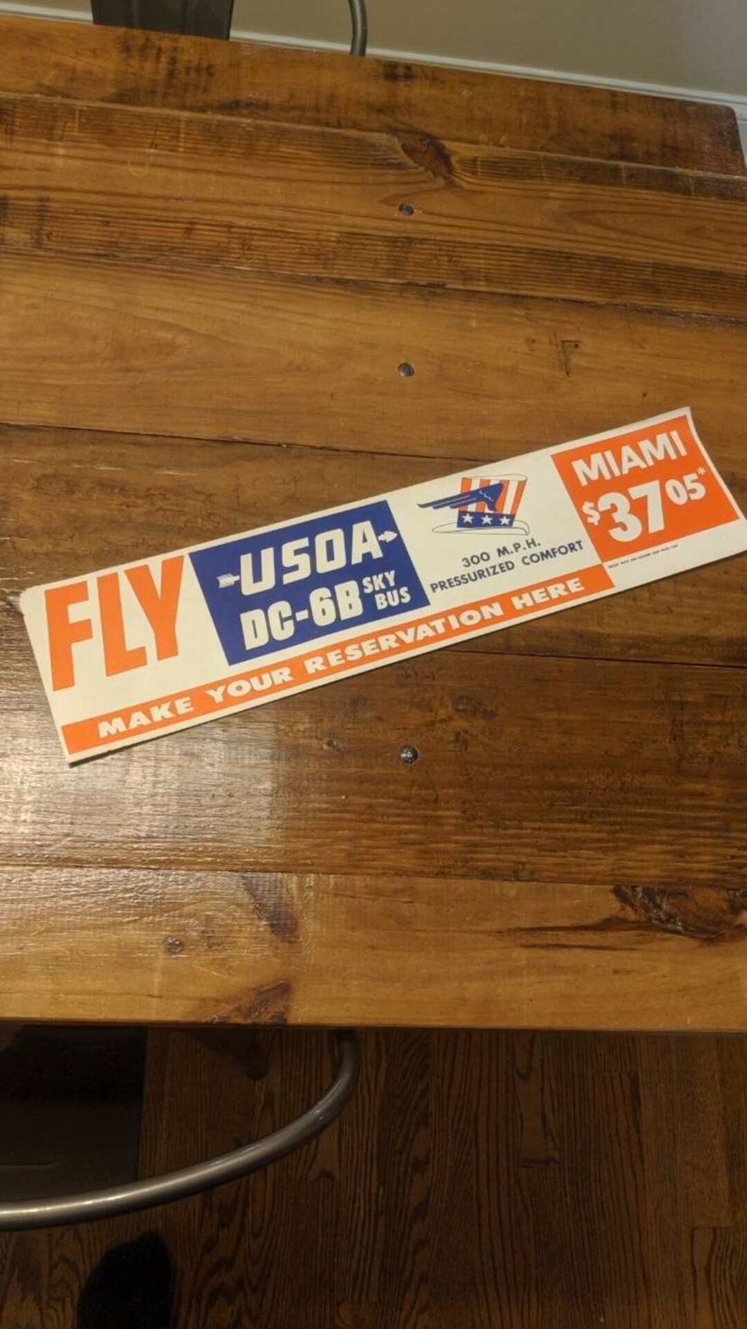 1950's Fly USOA DC-6B Sky Bus to Miami Poster Vintage Airlines Travel ...