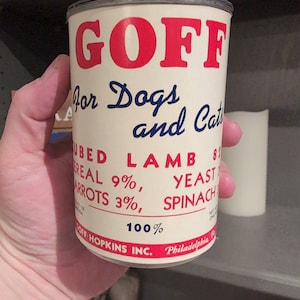 1940s Goff Dog Food Display Sign With 2 Empty Cans - Goff Hopkins Inc ...
