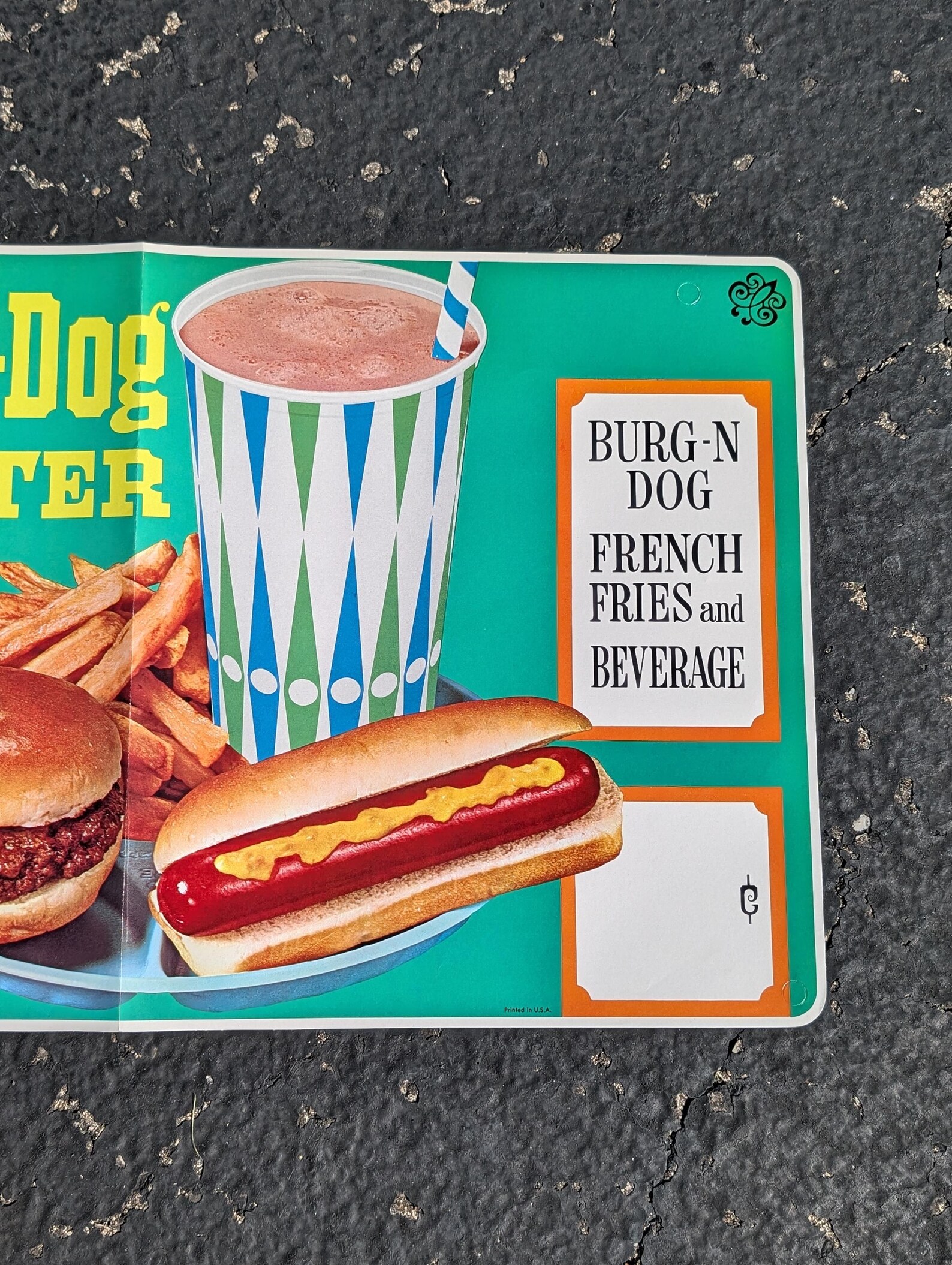 NOS 1966 Burg N Dog Platter Hot Dog Fries Restaurant Poster Drive-in or ...