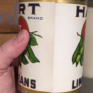 1920's 30s Hart Brand Lima Beans Can Label on Can Original Vintage ...