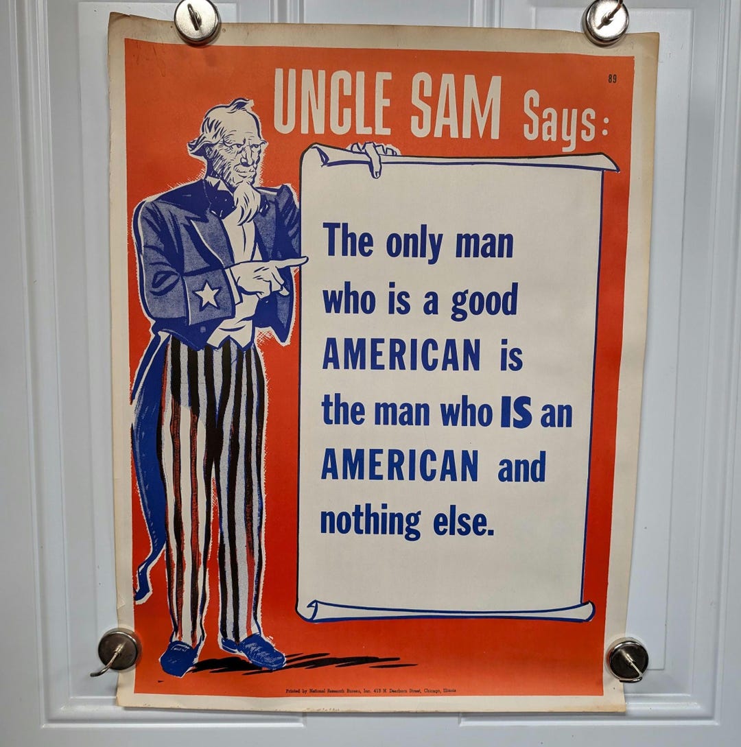 Original Vintage 1950s Uncle Sam American Patriotism Sign Safety Poster ...