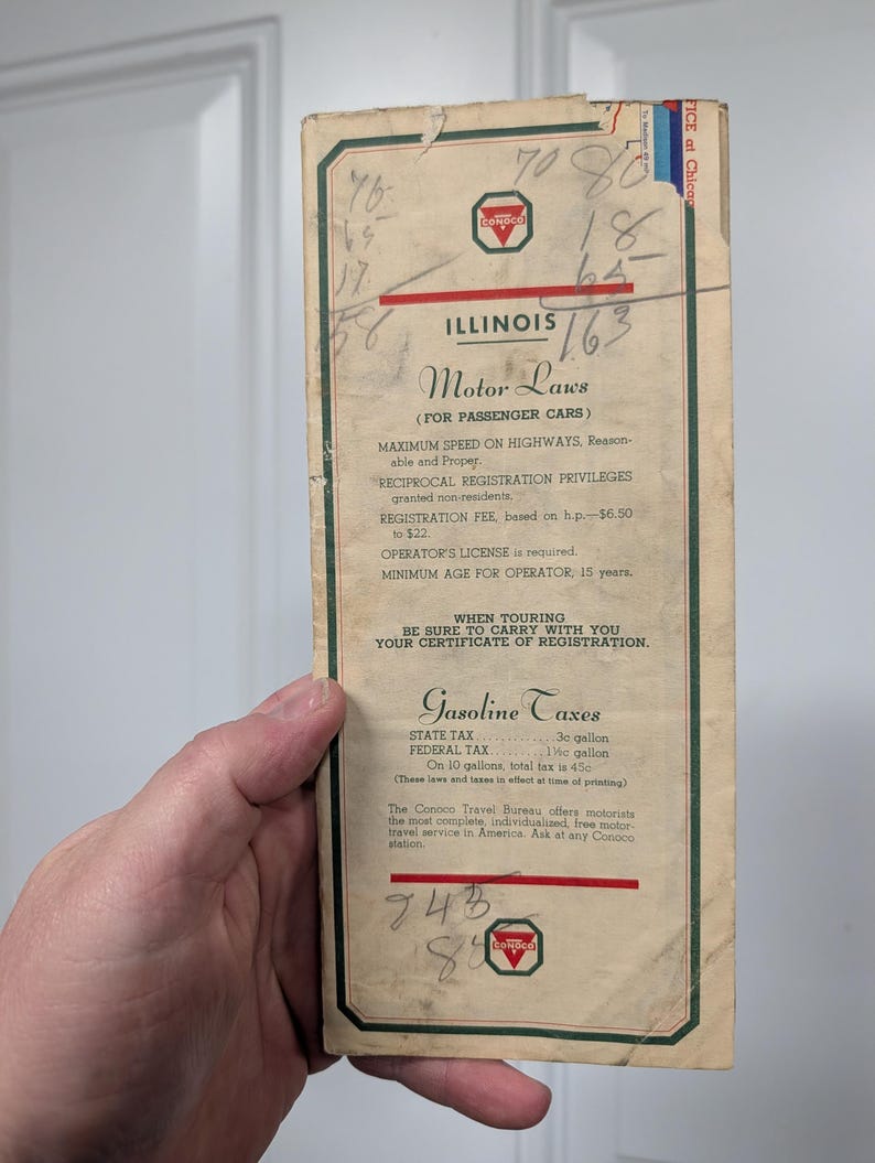 1940's Conoco Road Map of Illinois Old & Original - Vintage Map - Etsy