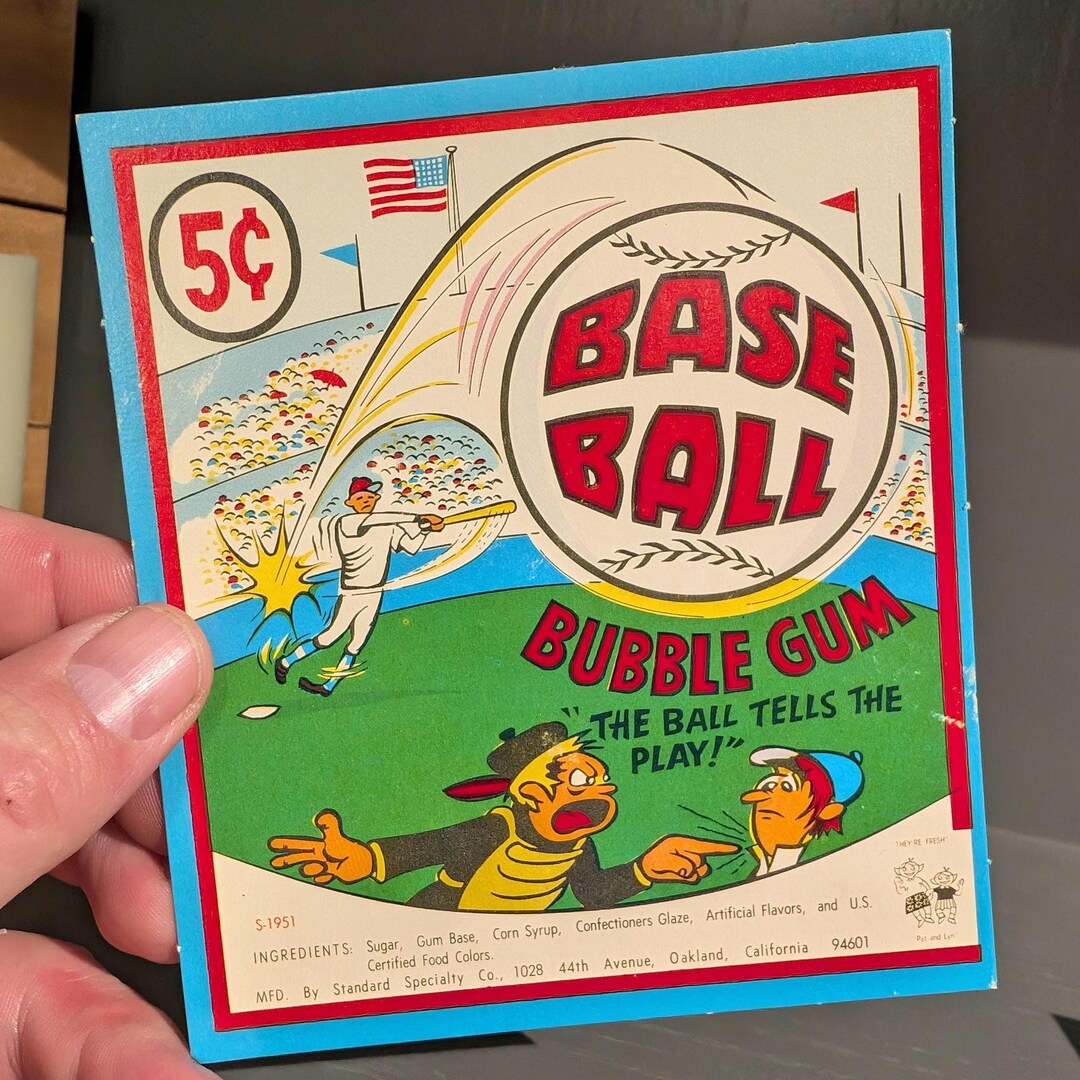 NOS 1960s Base Ball Gum Gumball Machine Price Sign - Cardboard ...