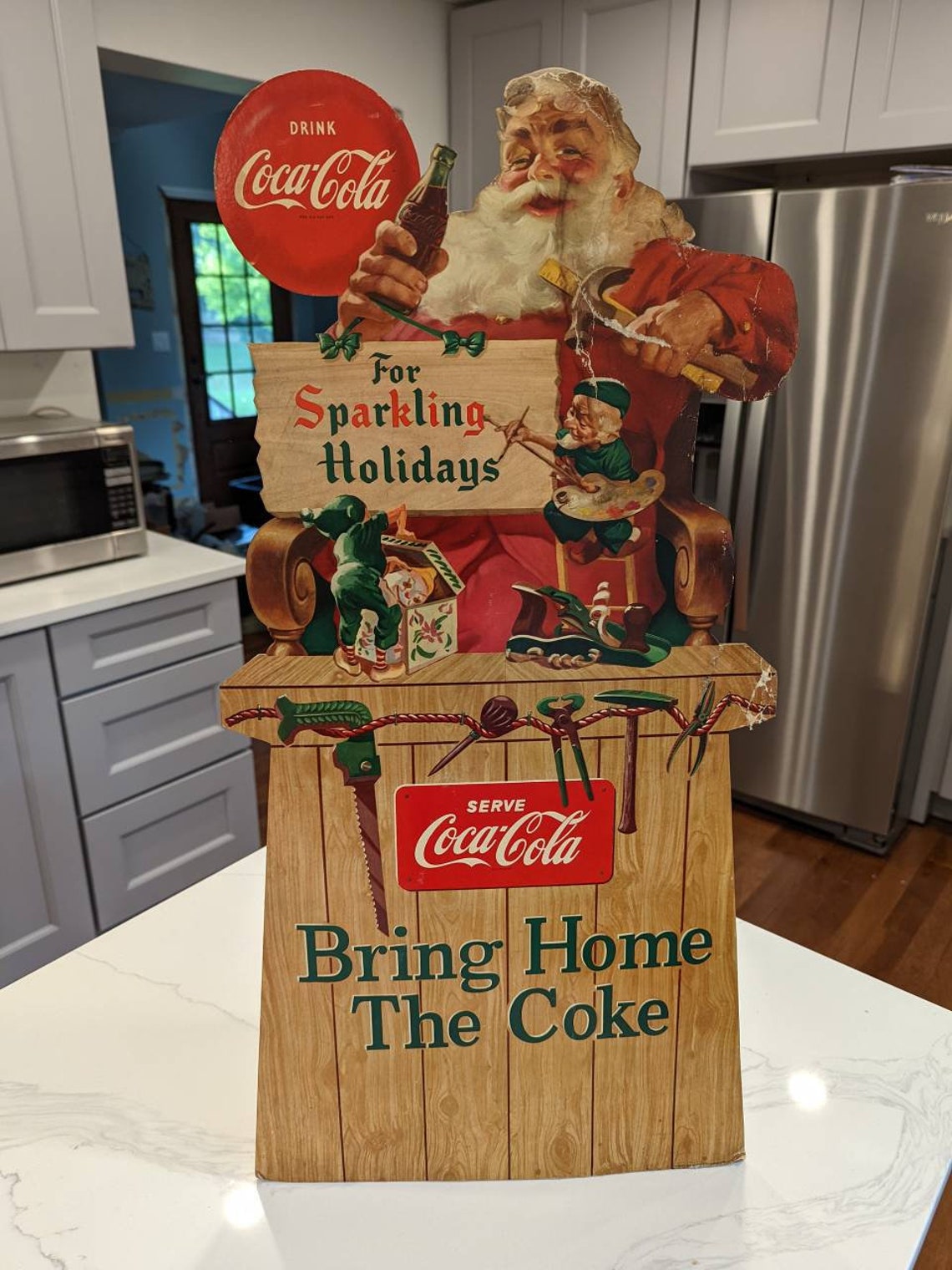 1956 Coca-cola Sparkling Holidays With Santa Sign Cardboard - Vintage ...