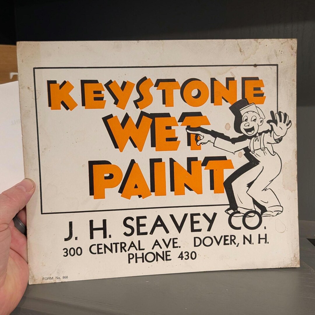 Original 1940's Keystone WET PAINT Cardboard Sign - Vintage - Dover New ...