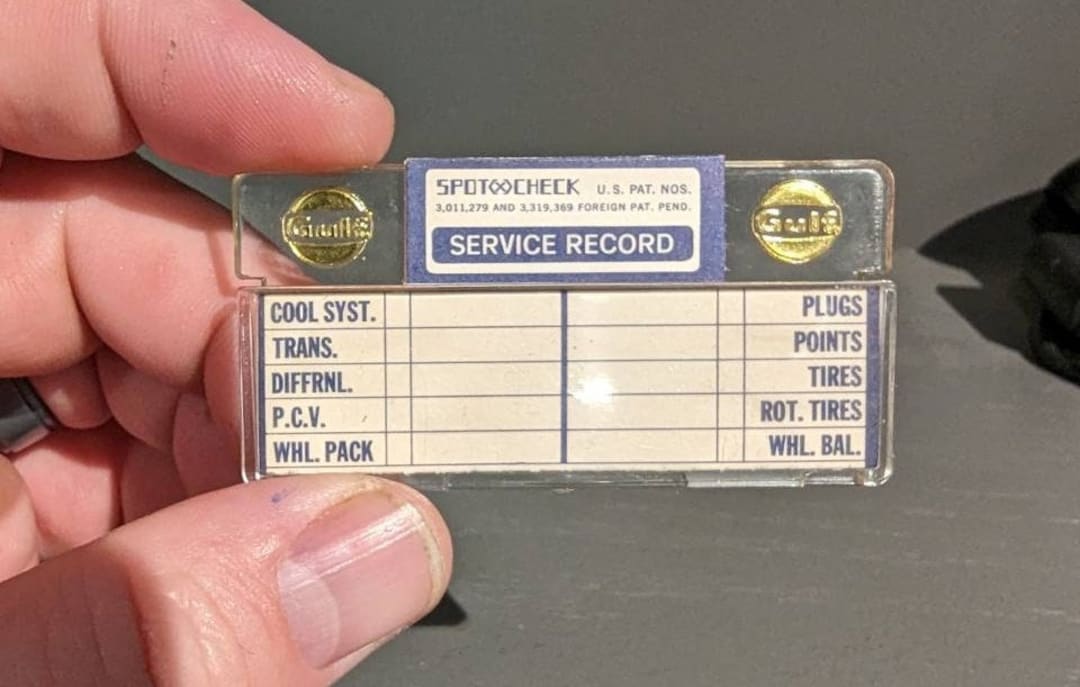 Old and Original 1960's Gulf Oil Spot Check Motor Oil Change Tag ...