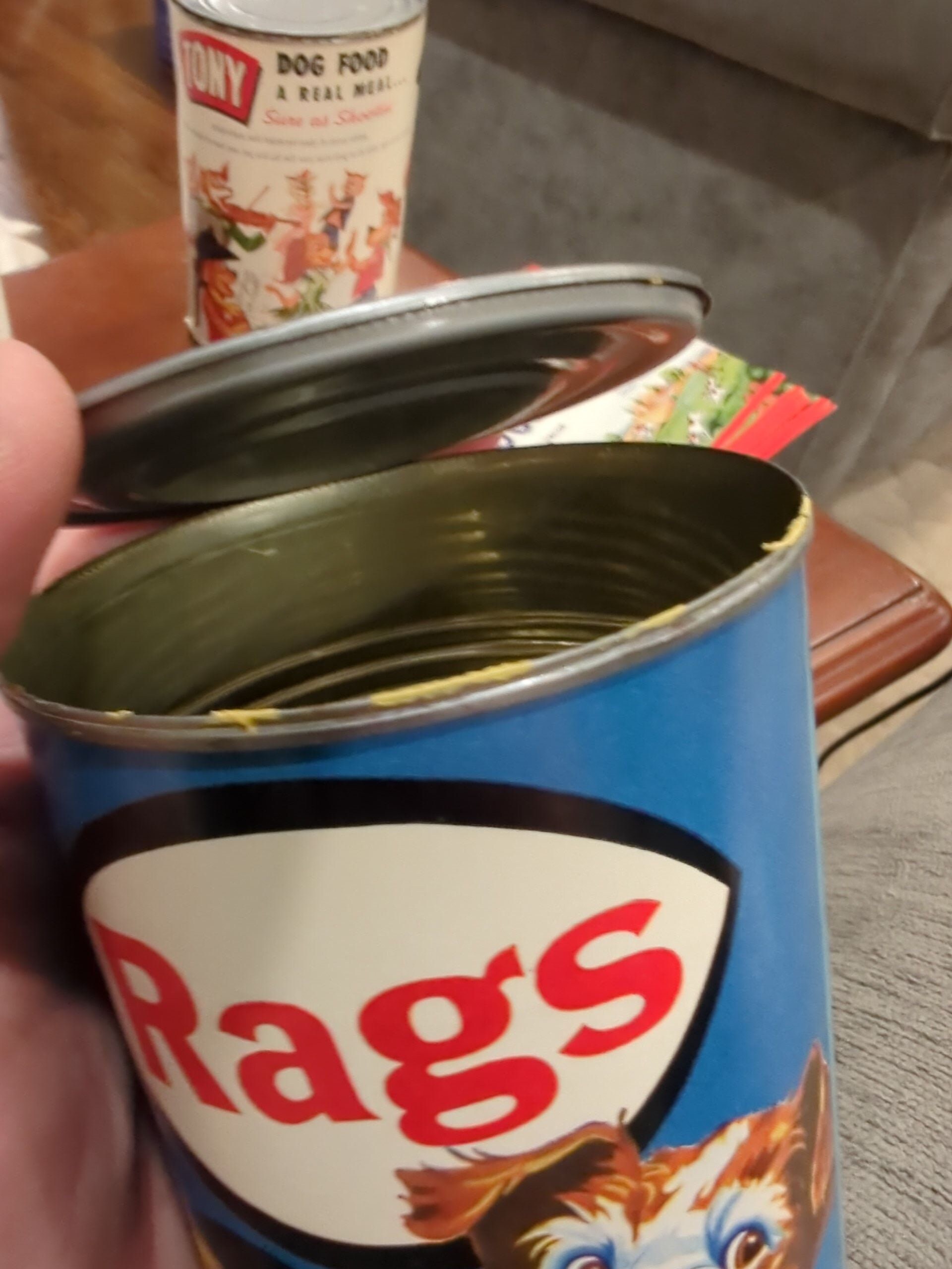 1960's Rags Brand Original Flavor Dog Food Can Label on Can Dated 1960 ...