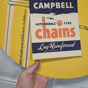 1940s Campbell's Tire Chains Sign Original Automotive Store Cardboard ...