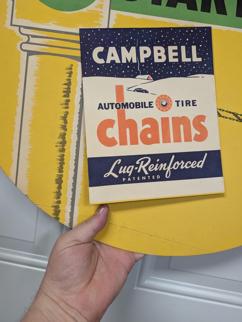 1940s Campbell's Tire Chains Sign Original Automotive Store Cardboard ...