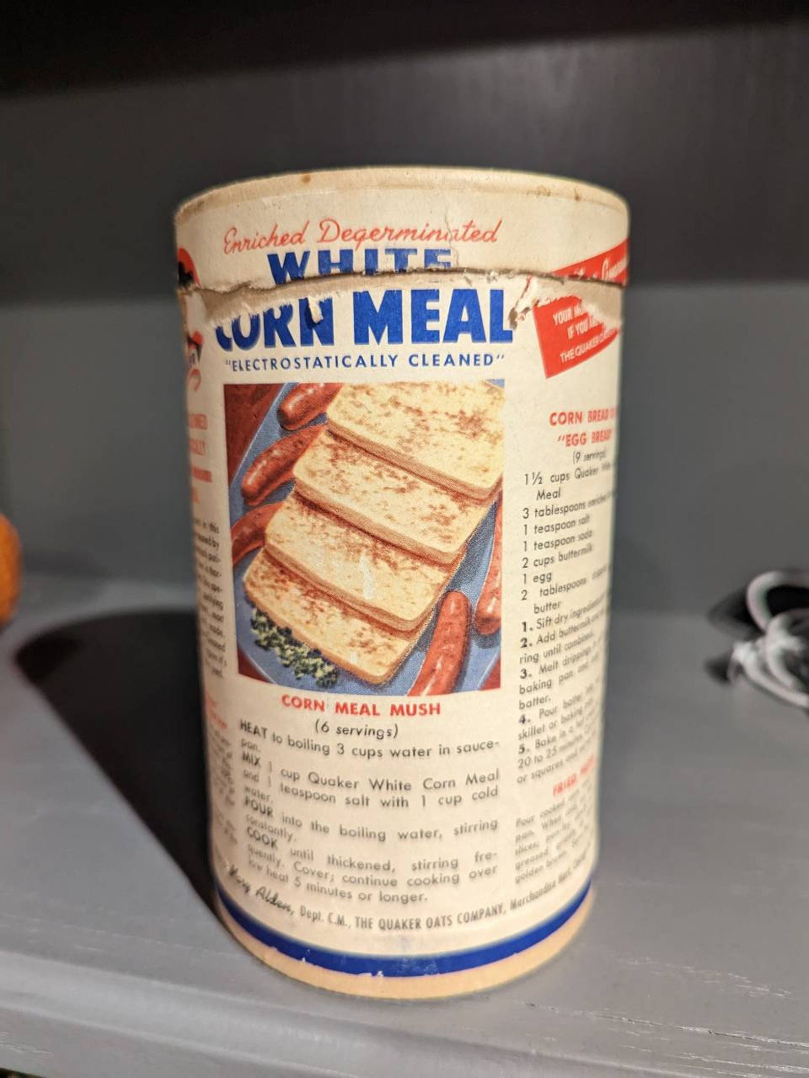 1950s Quacker Oats Oatmeal Container White Corn Meal - Larger Size ...