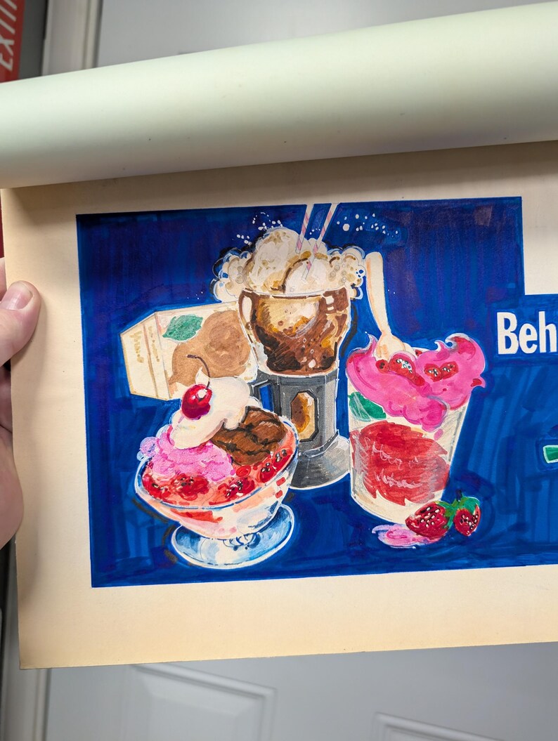 1960s 70s Breyers Ice Cream Billboard Illustration Artwork Sundae Ice ...