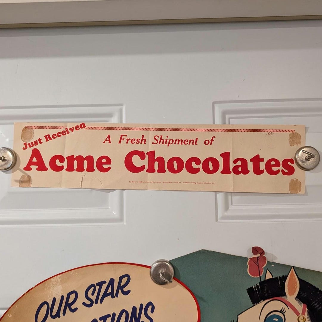 1923 Original Acme Chocolates Candy Treats - Display Grocery Store Sign ...