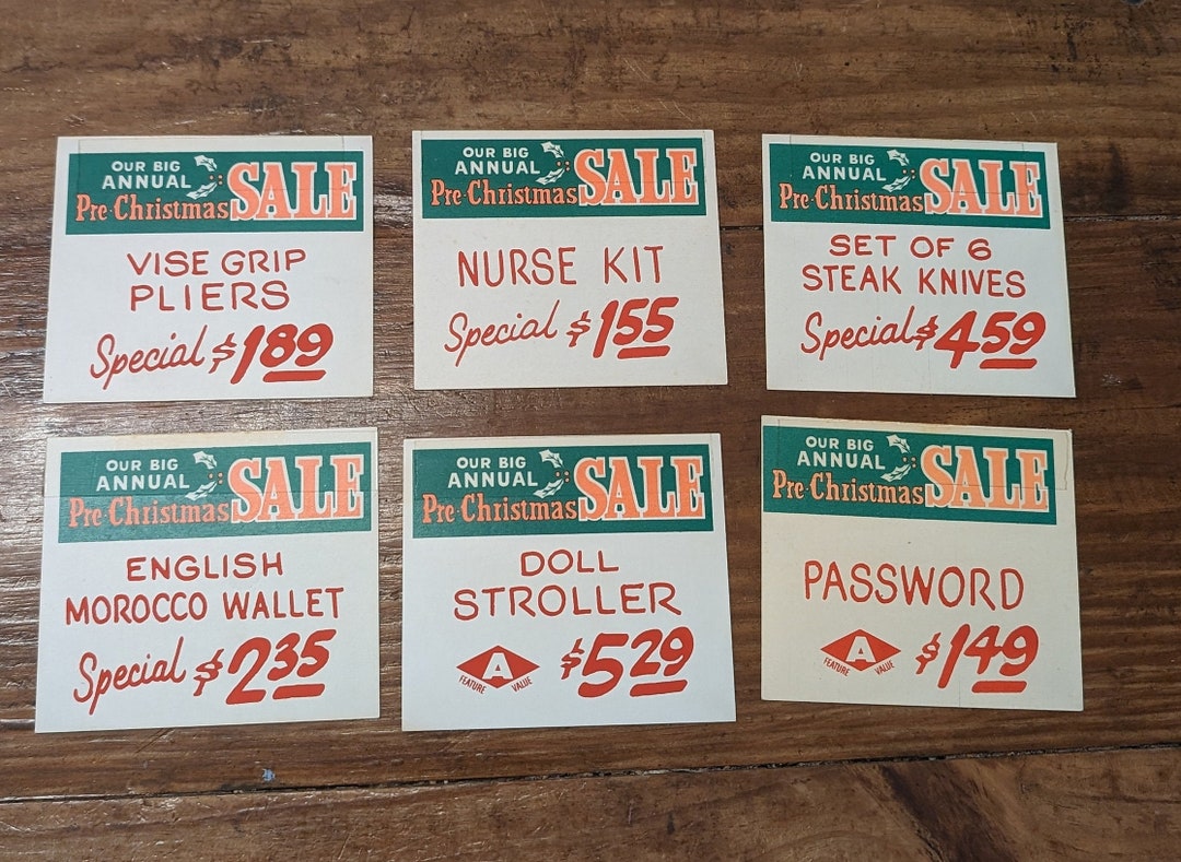 Original 1960's Annual Pre Christmas Sale Store Price Sign Vintage Sign ...