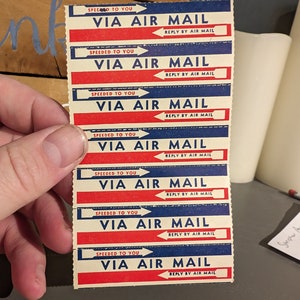 1940's Sheet of 7 Air Mail Gummed Label - Old & Original - Vintage Junk ...