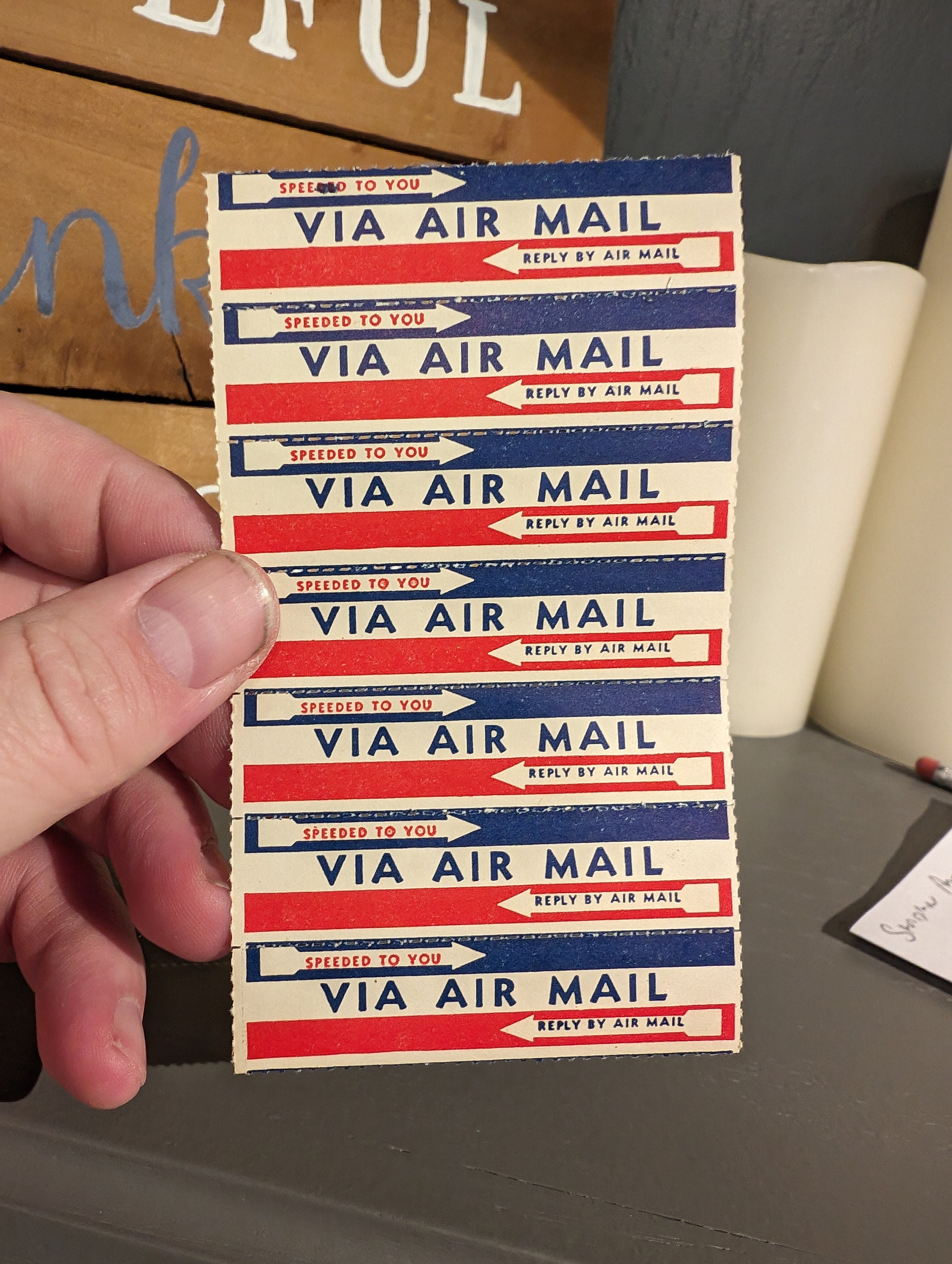 1940's Sheet of 7 Air Mail Gummed Label Old & Original Vintage Junk ...