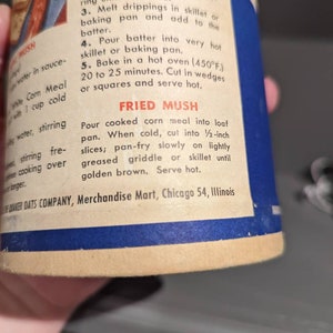 1950s Quacker Oats Oatmeal Container White Corn Meal - Larger Size ...