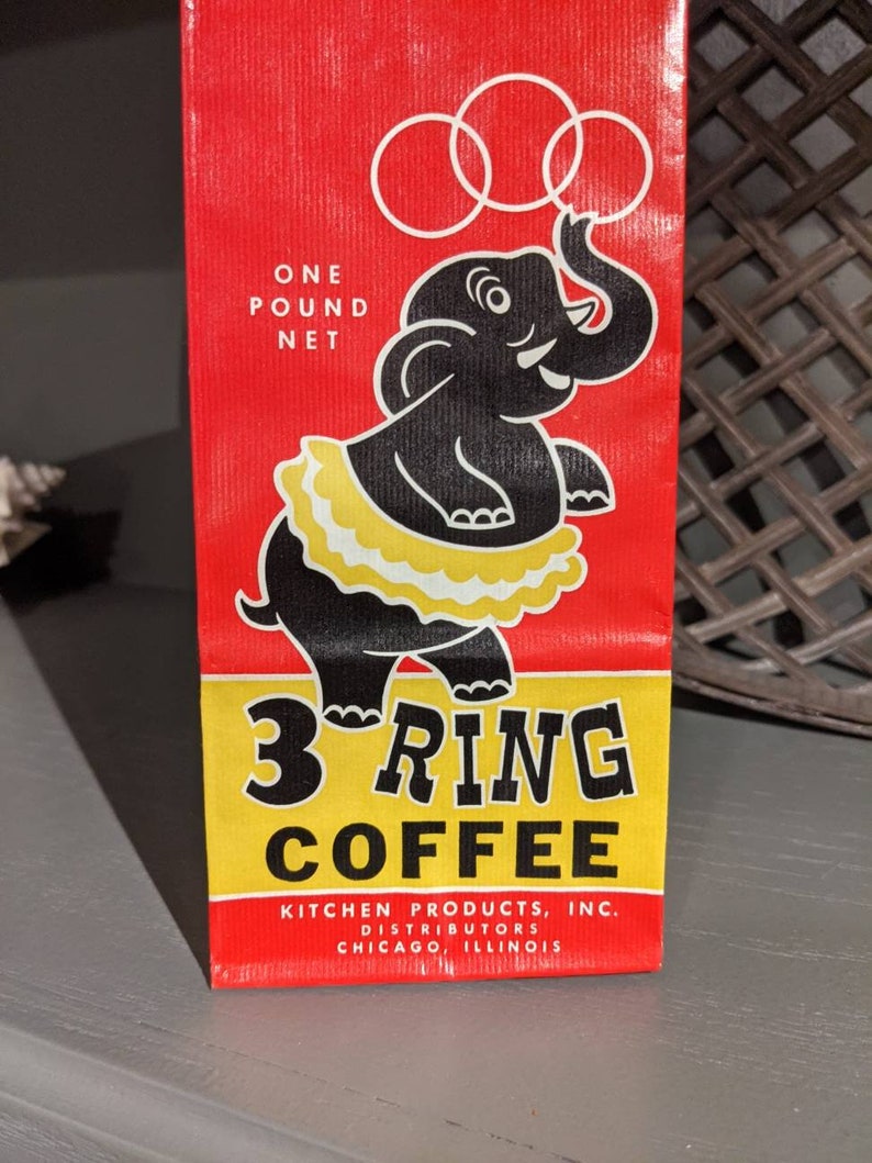 Vintage NOS 1950's 3 Ring Coffee Bag, Elephant- Old & Original Coffee ...
