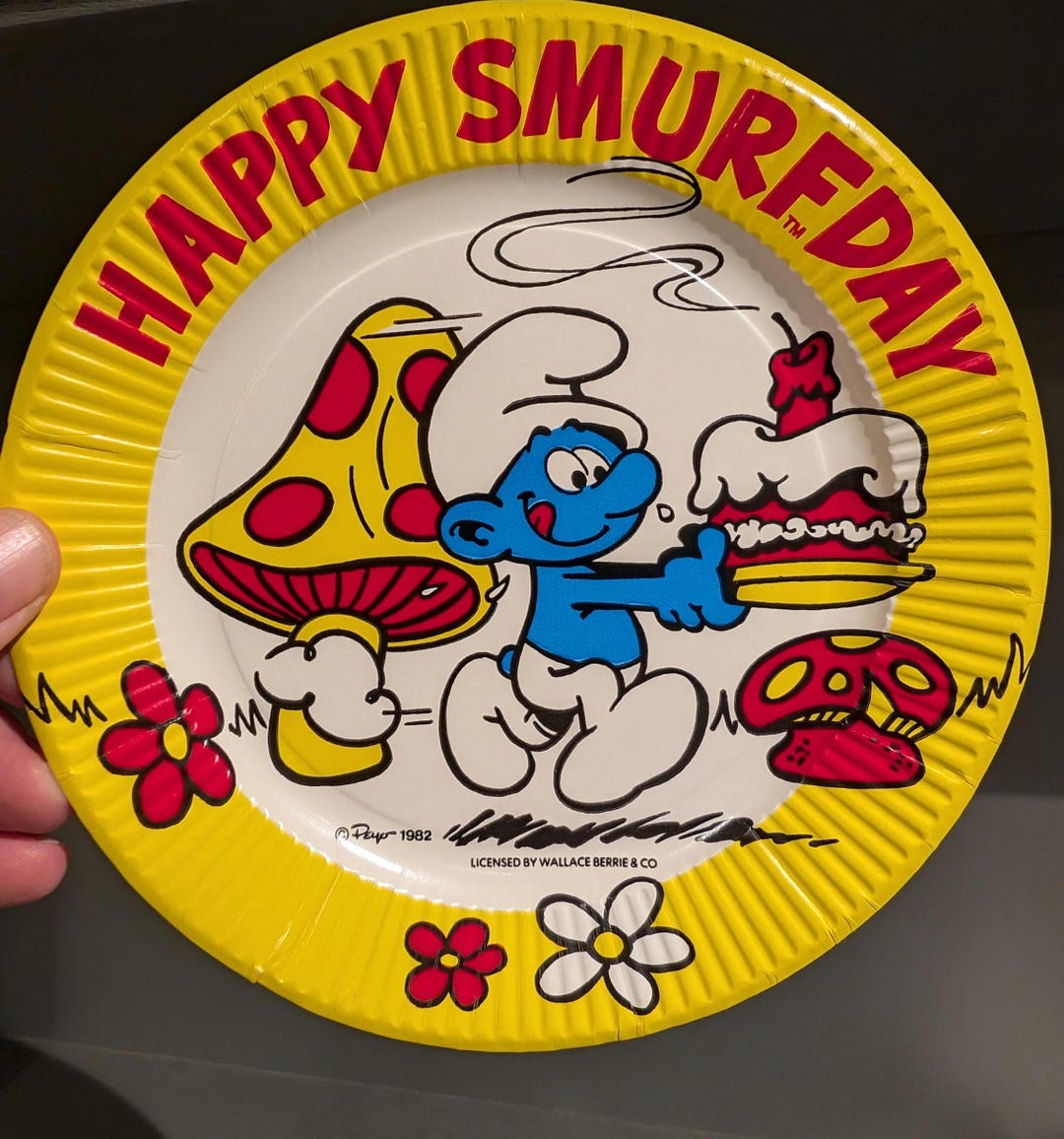 NOS 1982 Smurfs Happy Smurfday Happy Birthday Plate Themed Birthday ...