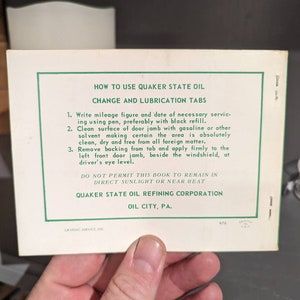 NOS 1970s Old and Original Quaker State Motor Oil Change Tags - Sheet ...