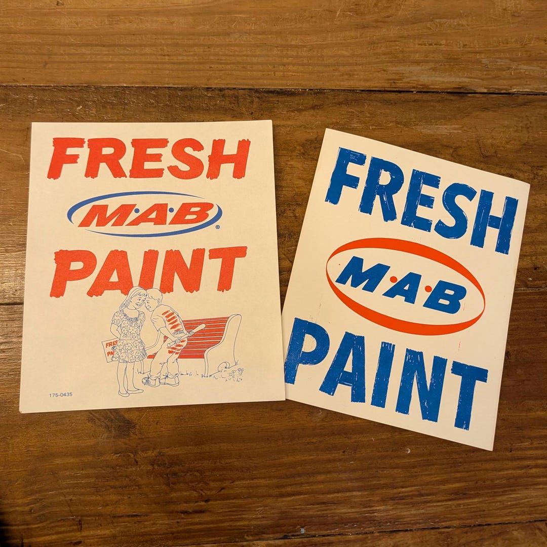Original 1980s MAB Paints WET PAINT Cardboard Sign - Vintage Choice of ...
